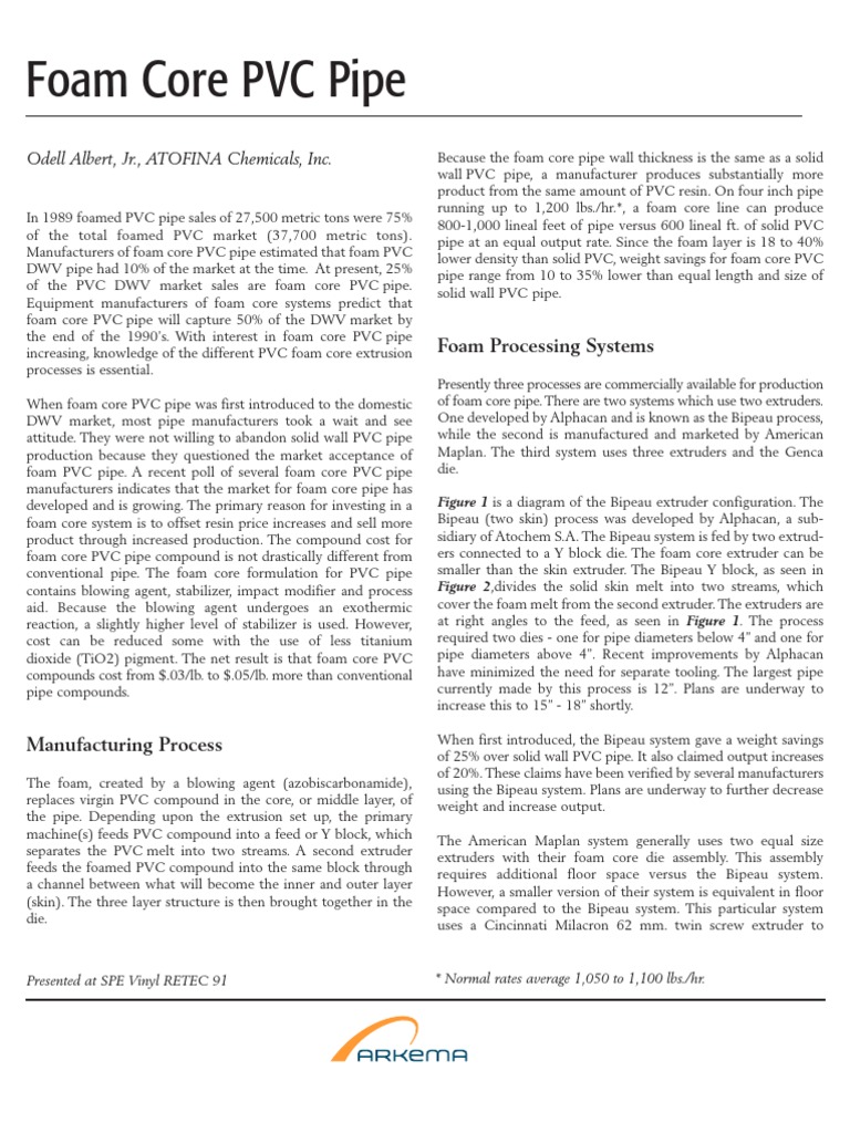 Foam Core PVC Pipe | PDF | Extrusion | Polyvinyl Chloride