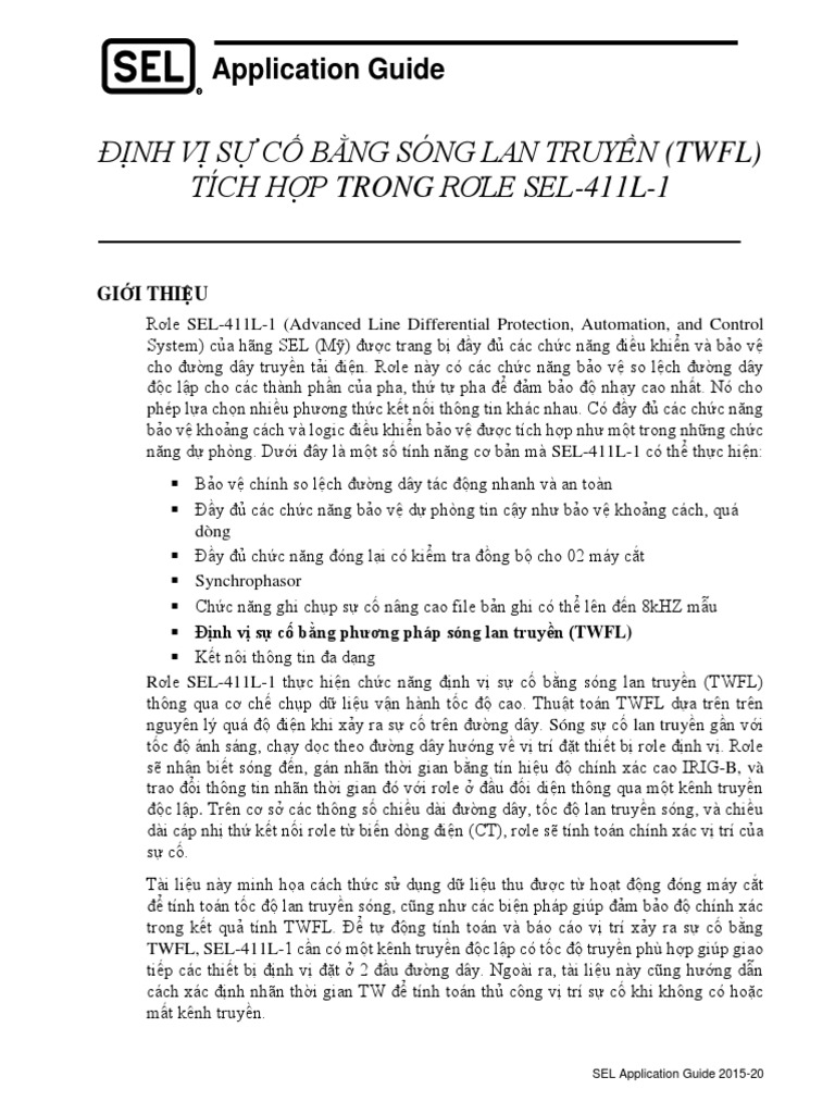TWFL in SEL411L - Application Guide PDF | PDF