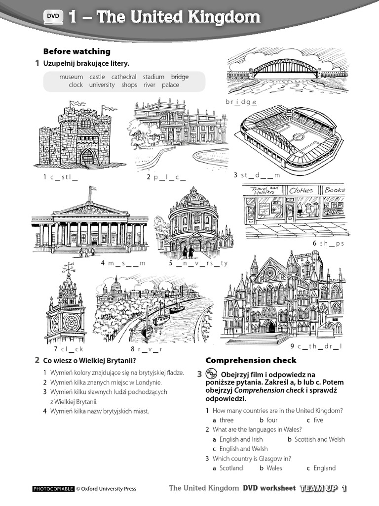 Team Up 1 DVD Worksheet 1 The United Kingdom PDF | PDF | United Kingdom
