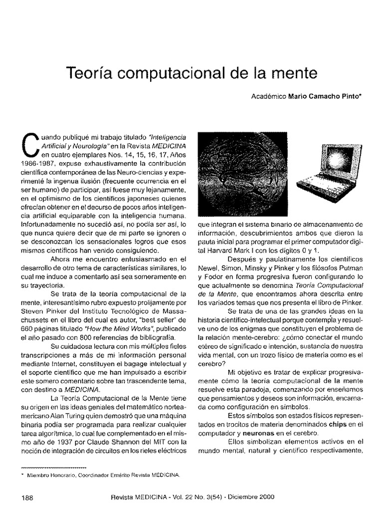 Teoria Computacional de La Mente | PDF | Mente | Cerebro Teoria Computacional de La Mente | PDF | Mente | Cerebro