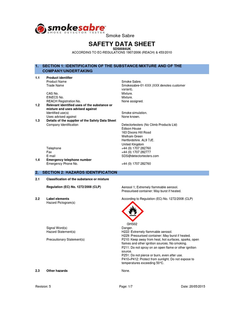 MSDS0084UK Smokesabre | PDF | Dangerous Goods | Toxicity