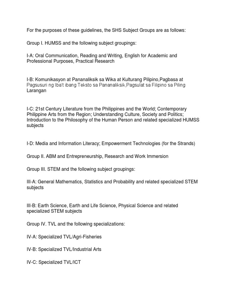 Shs Subject Groups | PDF