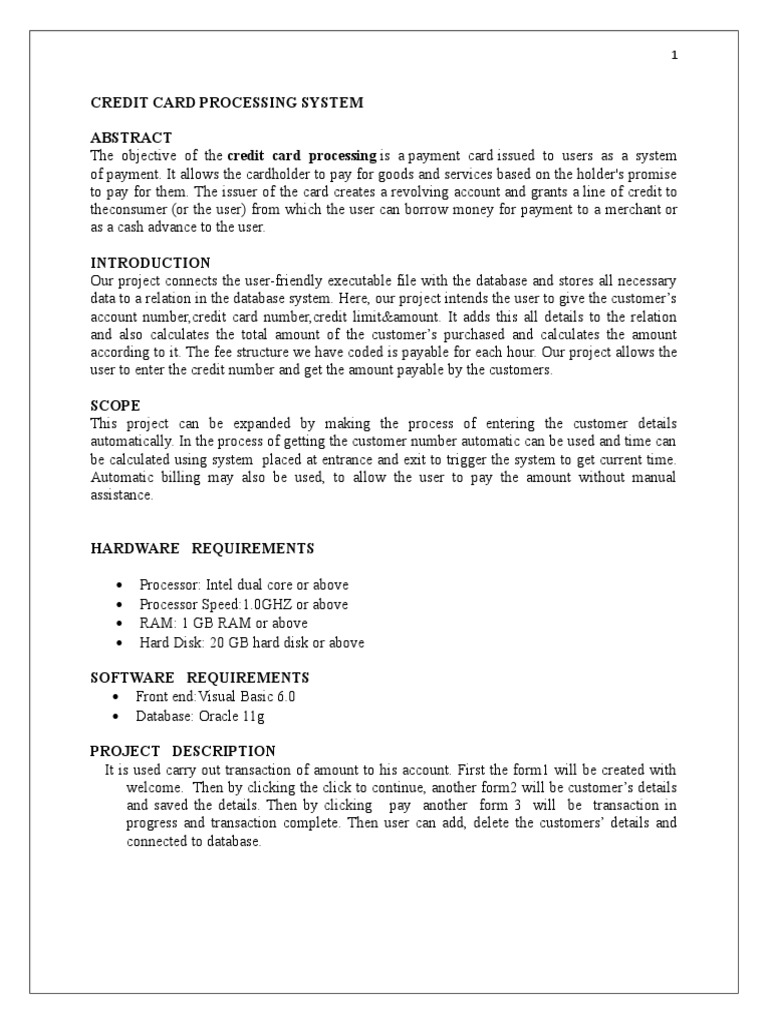 Credit Card Processing System | PDF | Credit Card | Areas Of Computer ...