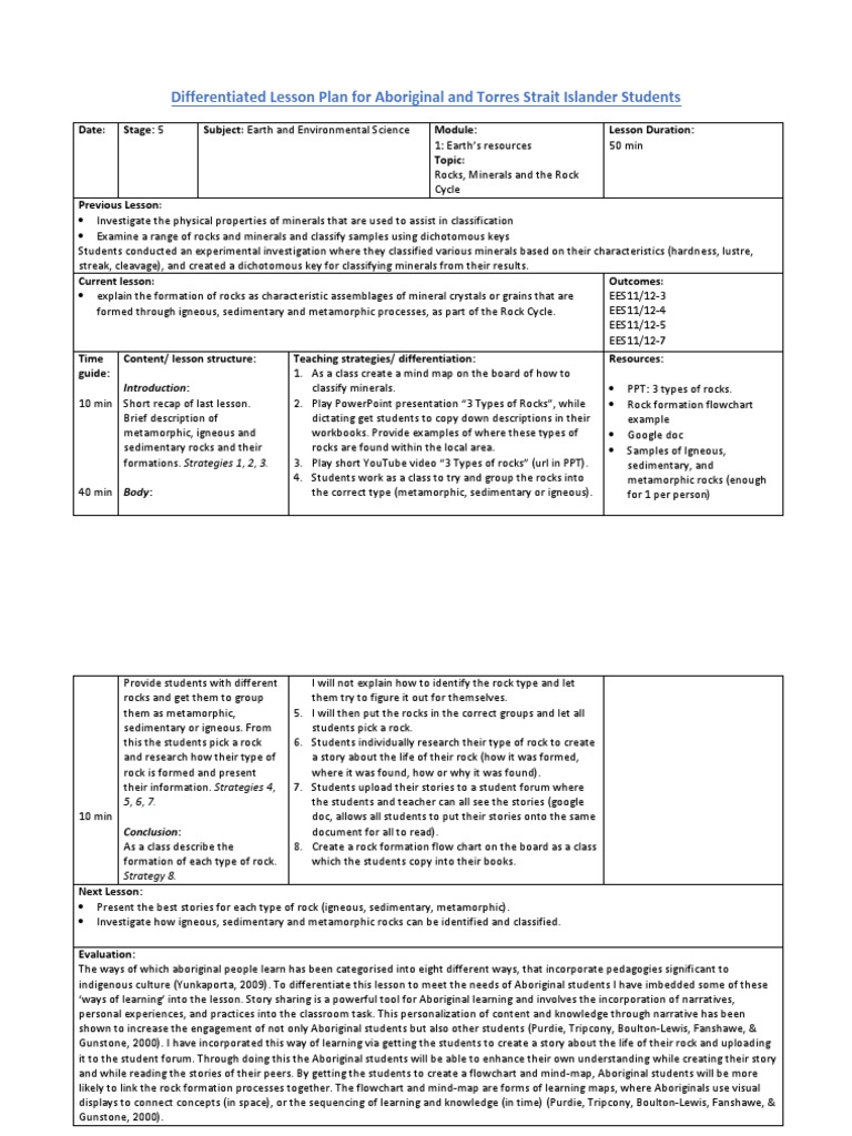 Aboriginal Earth Science Lesson Plan | PDF | Rock (Geology) | Minerals