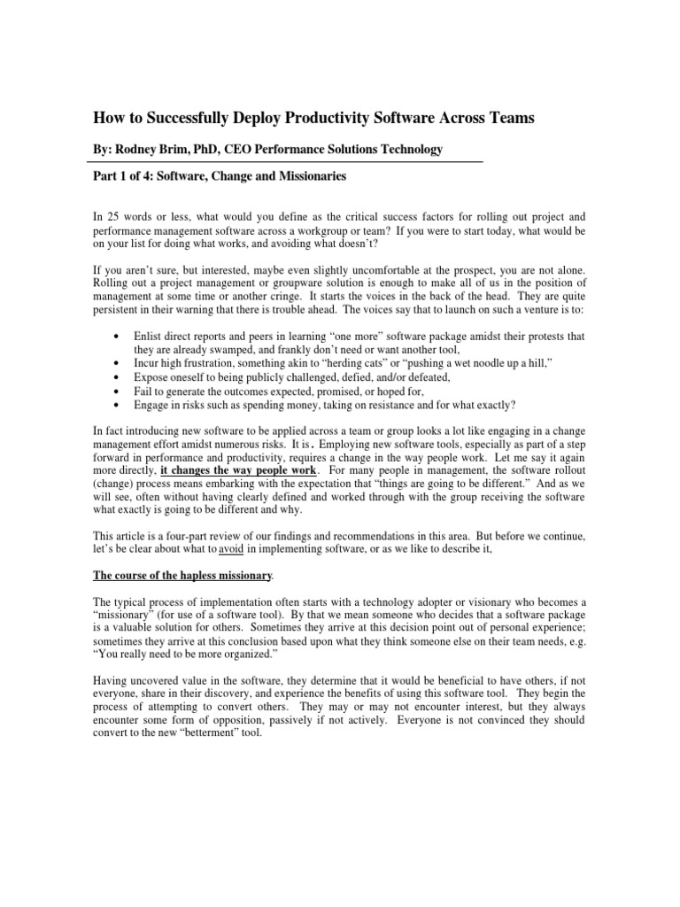 Successfully Deploy Productivity Software | PDF | Force | Motivation