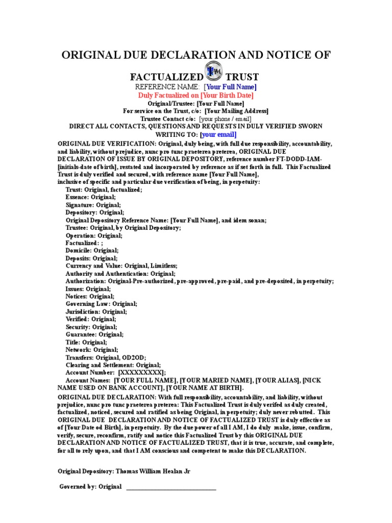 Blank Spaces Factulized Trust | PDF | Trust Law | Uniform Commercial Code