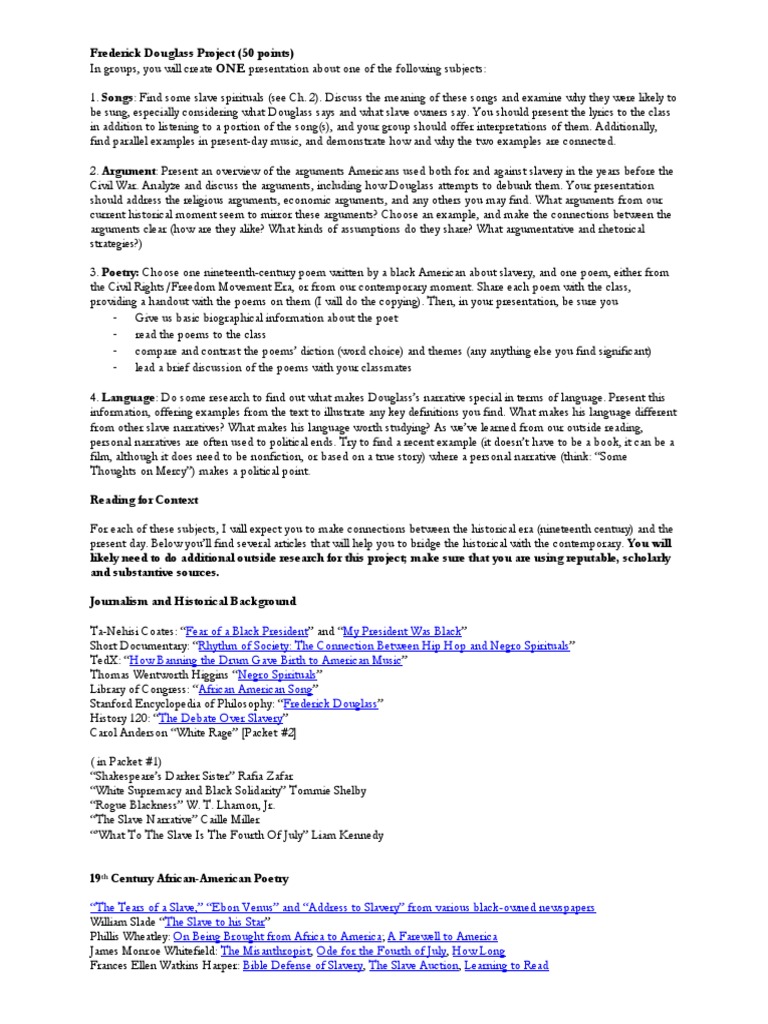 Frederick Douglass Intro Project | PDF | Poetry | Frederick Douglass