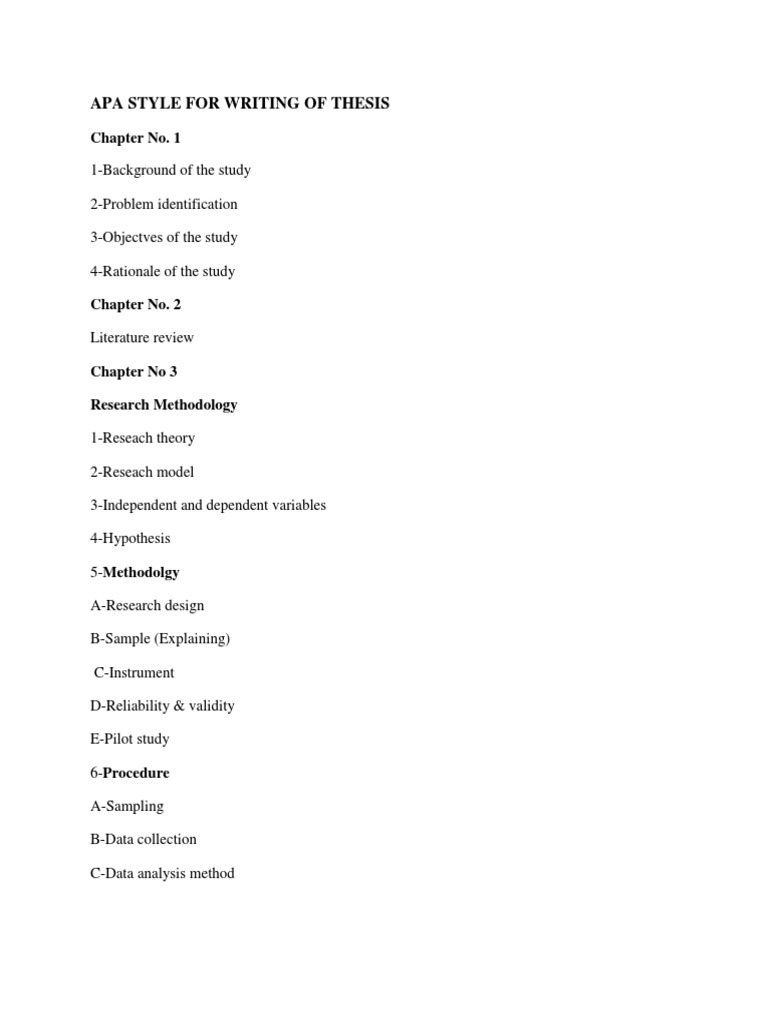 Apa Style For Writing of Thesis: Chapter No. 1 | PDF