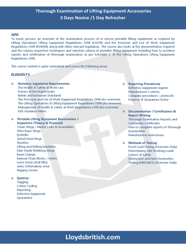Thorough Exam of Lifting Equipment Accessories | PDF | Evaluation