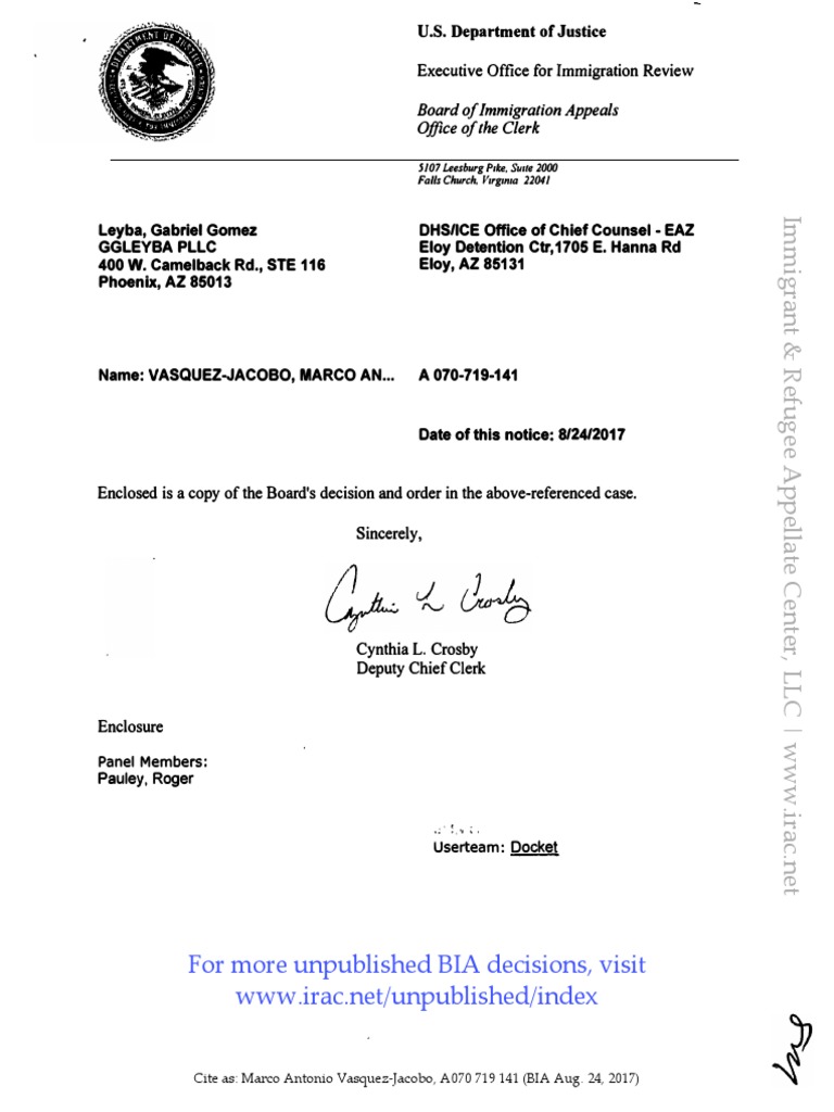Marco Antonio Vasquez-Jacobo, A070 719 141 (BIA Aug. 24, 2017) | PDF ...