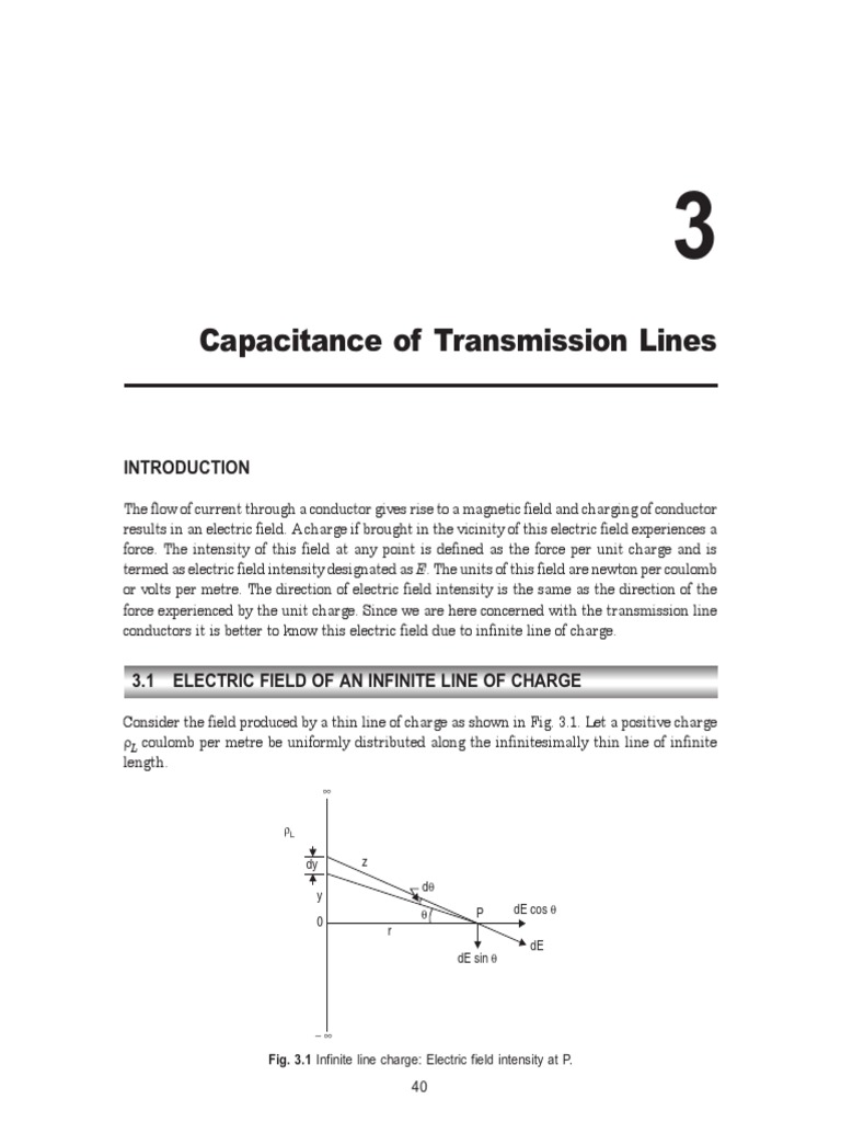 Capacitance of Transmission Lines: Fig. 3.1 Infinite Line Charge ...