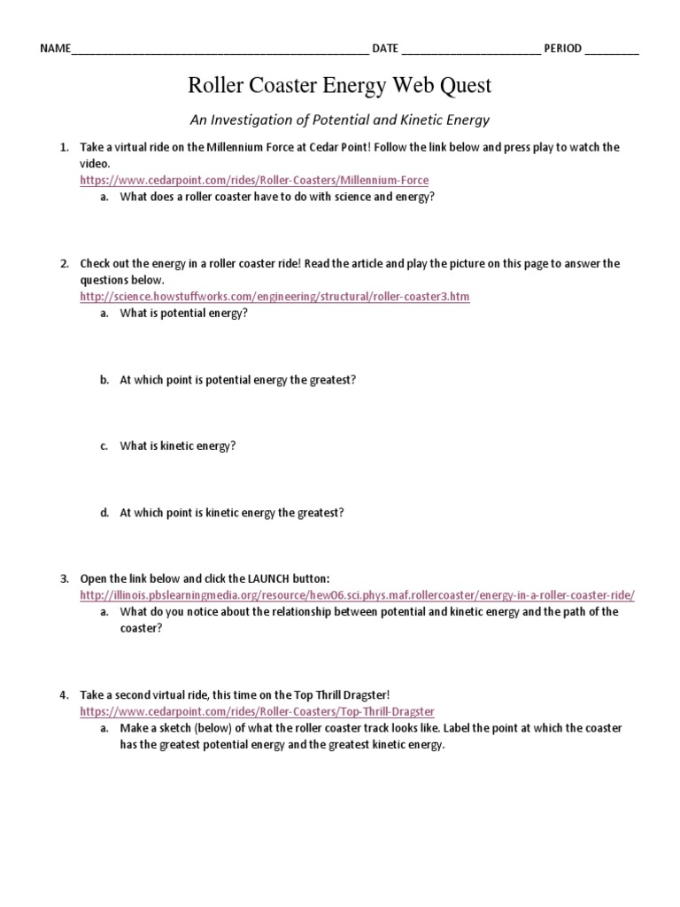 Roller Coaster Energy Web Quest | PDF | Amusement Park | Amusement ...