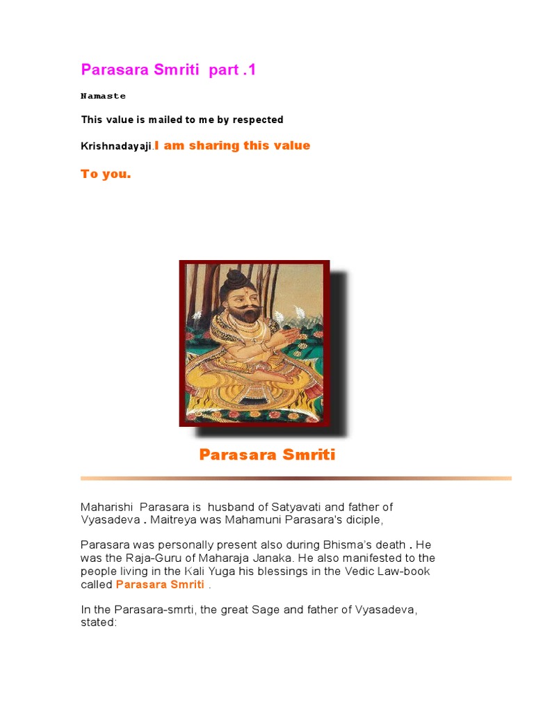 Parasara Smriti Full Parts | PDF | Hindu Literature | Religion And Belief