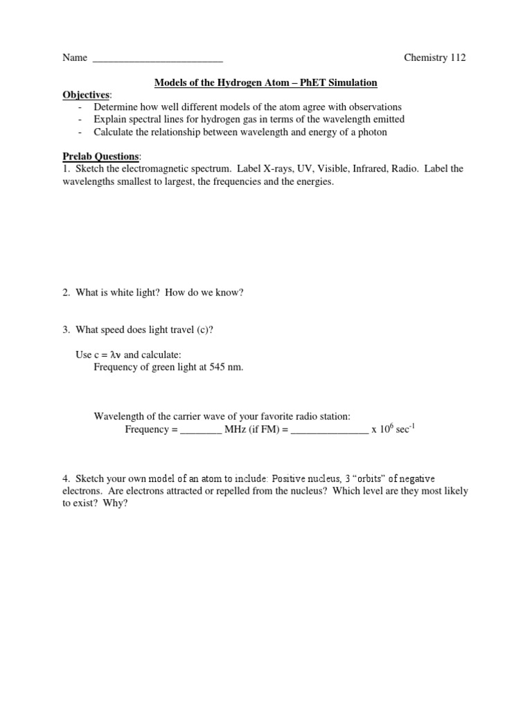 2 Bohr Model Phet Simulation Activity | PDF | Electromagnetic Spectrum ...