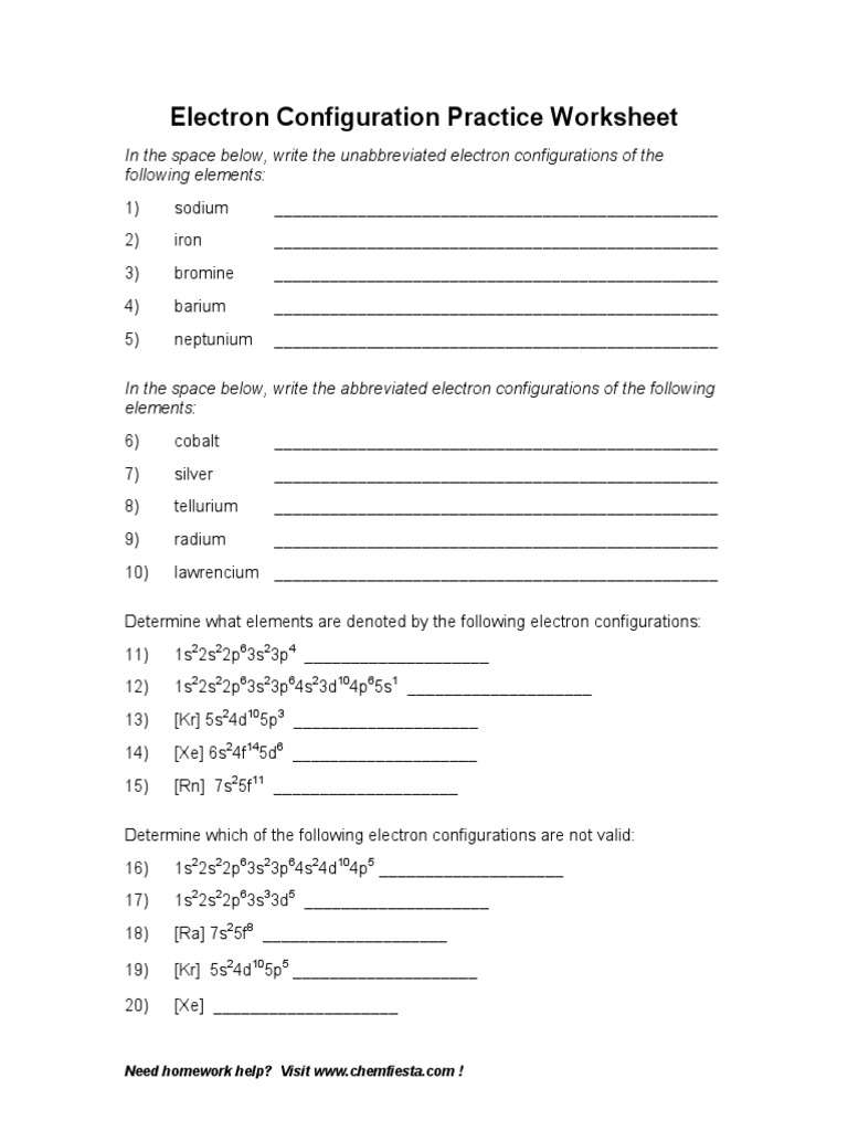 5b More Practice For Electron Configurations | PDF | Electron ...