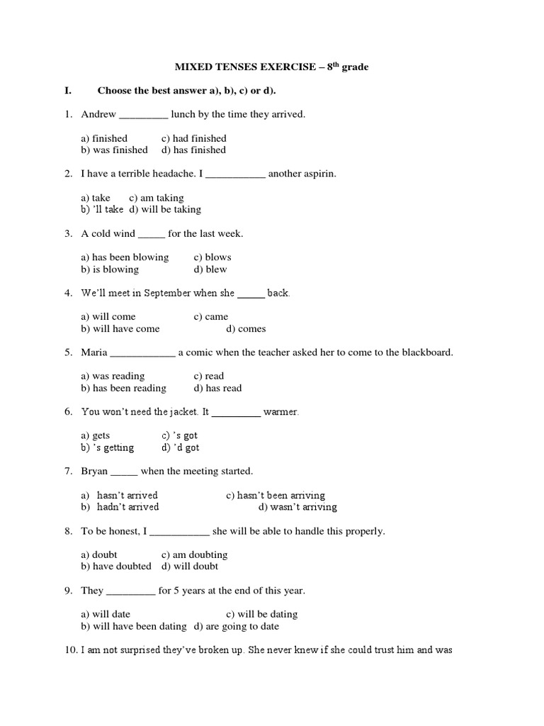 Grammar Exercises 8th Grade | PDF | Syntax | Grammar