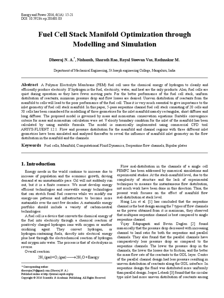 Fuel Cell Stack Manifold Optimization Through Modelling and Simulation ...