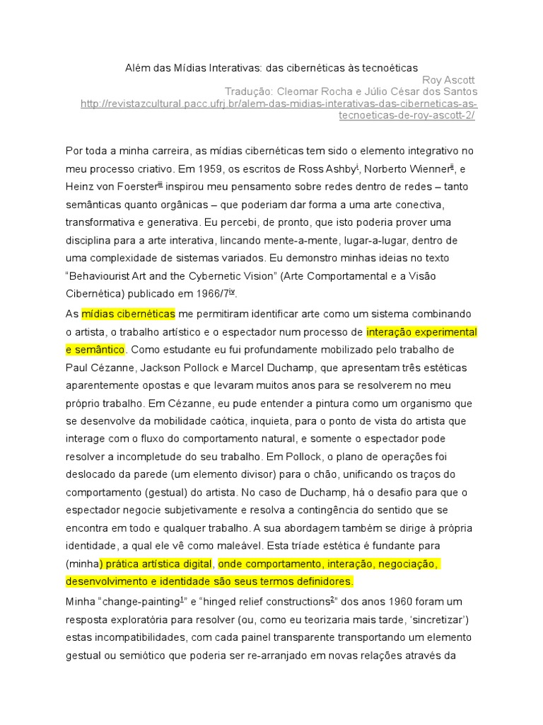 Roy Ascott Alem Das Midias Interativas | PDF | Realidade | Science