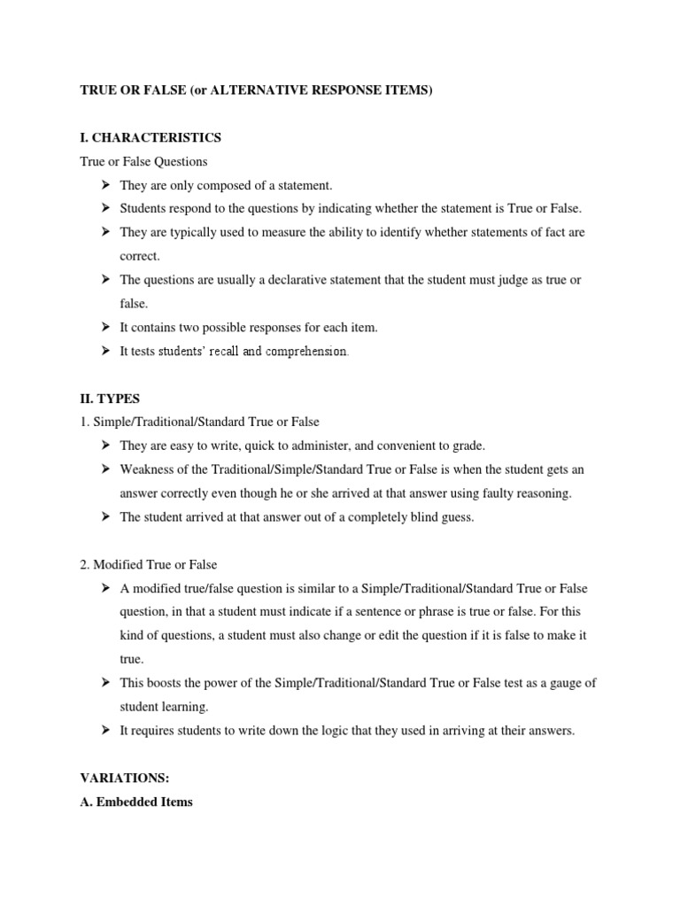 True or False - Assessment (Carlina) | PDF | Question | Test (Assessment)