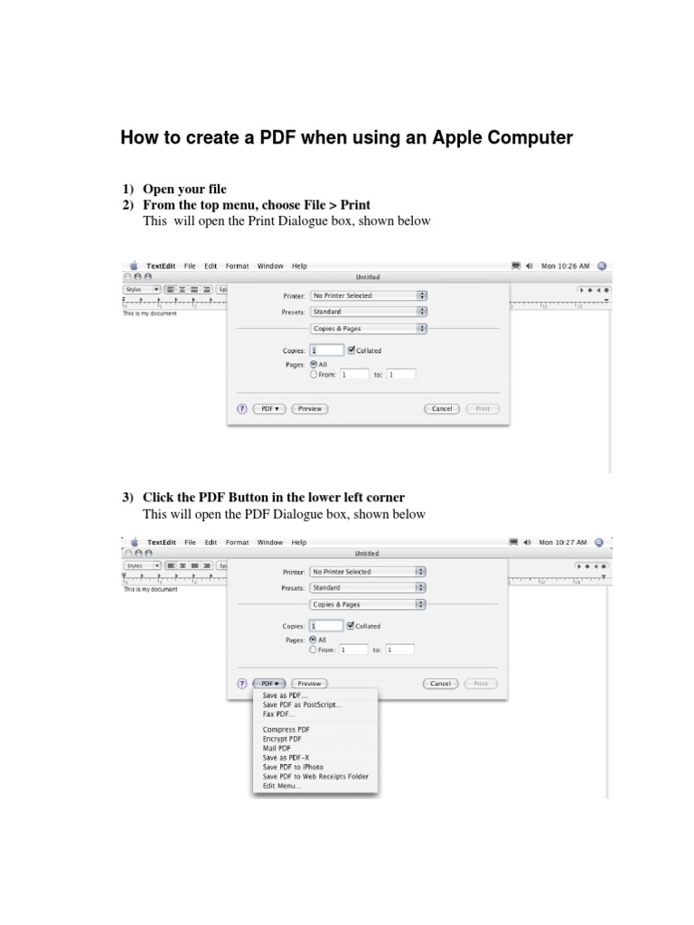 How To Create A PDF When Using An Apple Computer: 1) Open Your File 2 ...