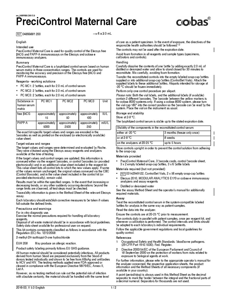 PreciControl Maternal Care - Ms - 04899881200.v5.en PDF | PDF | Assay ...