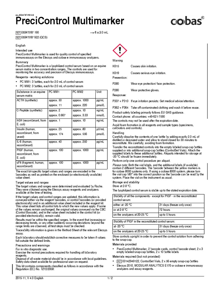 PreciControl Multimarker - Ms - 05341787190.v4.en PDF | PDF | Assay ...