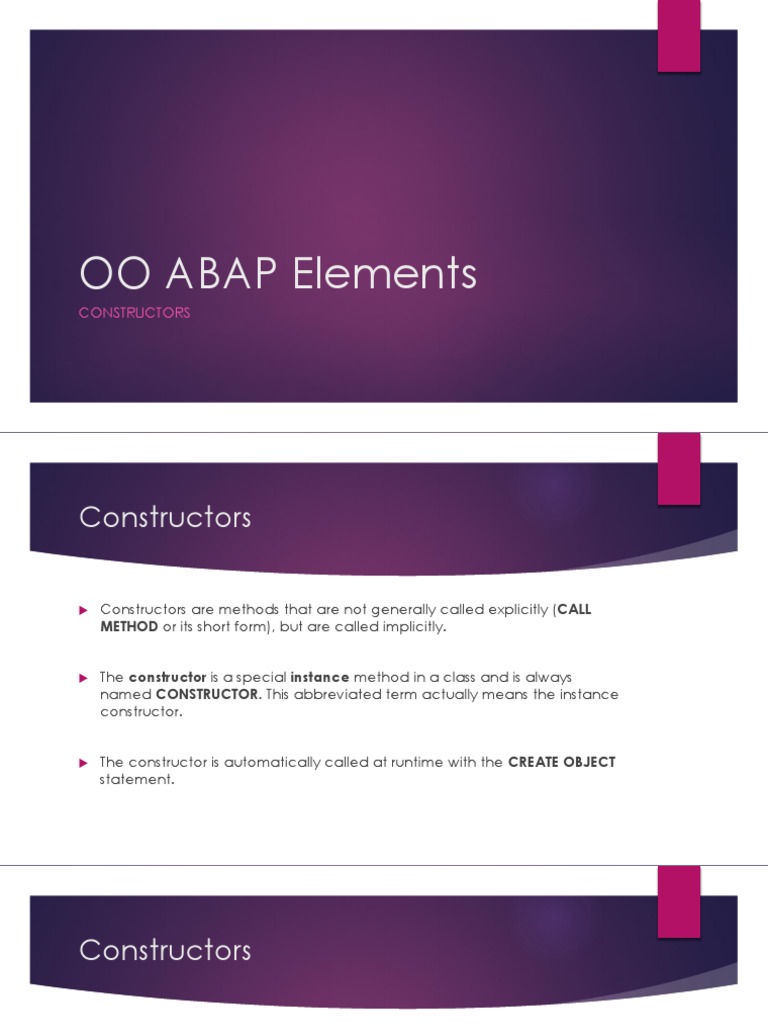 ABAP Constructors: Instance & Static Methods | PDF | Constructor (Object Oriented Programming ...