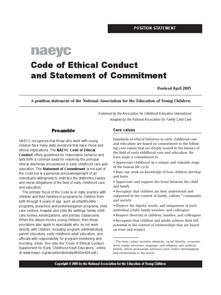 Naeyc Code of Ethical Conduct | PDF