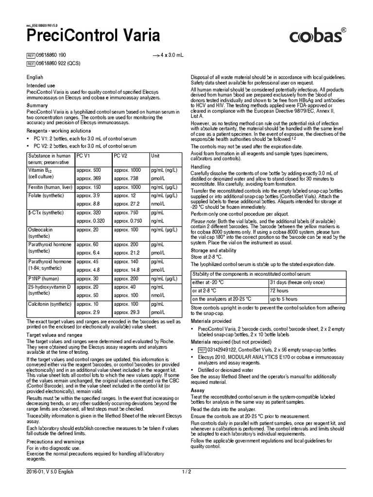 PreciControl Varia - Ms 05618860190.V5.En | PDF | Blood Plasma ...