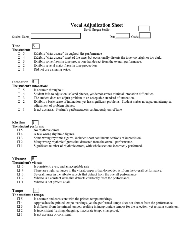 Adjudication Sheet Fillable | PDF | Rhythm | Music Theory