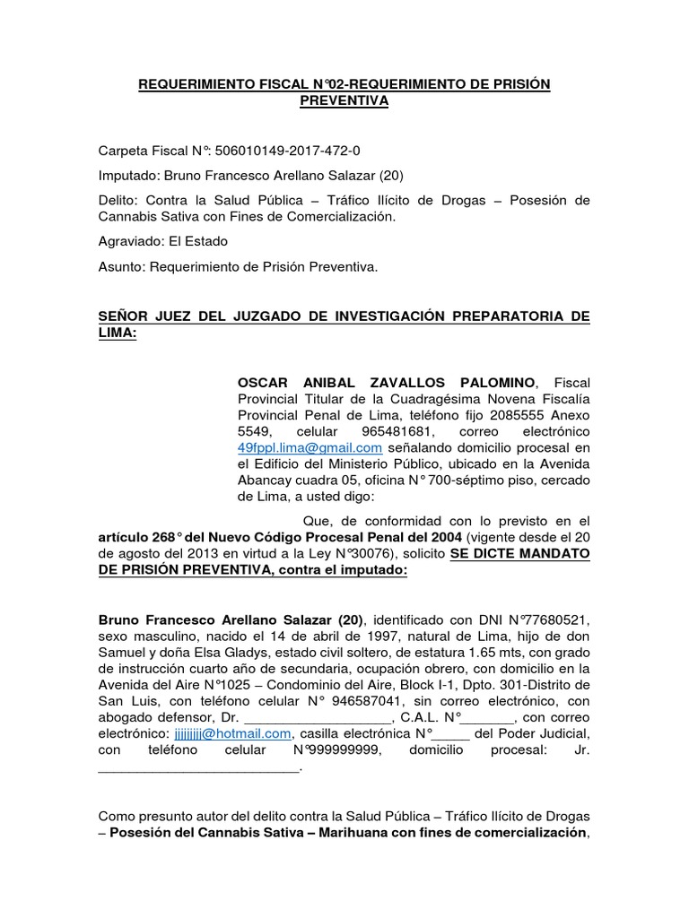 Modelo de Requerimiento de Prision Preventiva | PDF | Cannabis (Droga ... Modelo de Requerimiento de Prision Preventiva | PDF | Cannabis (Droga ...