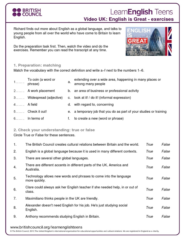 English Is Great - Exercises | PDF | English Language | Vocabulary