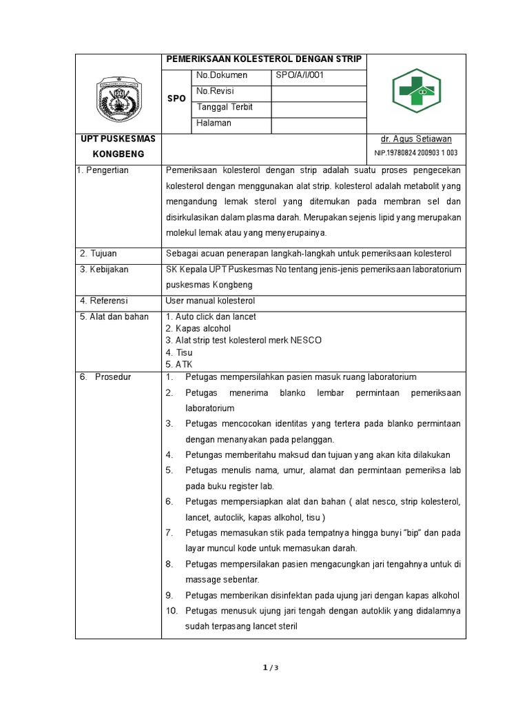 8.1.1. Format Baku Sop Pemeriksaan Kolesterol Strip | PDF