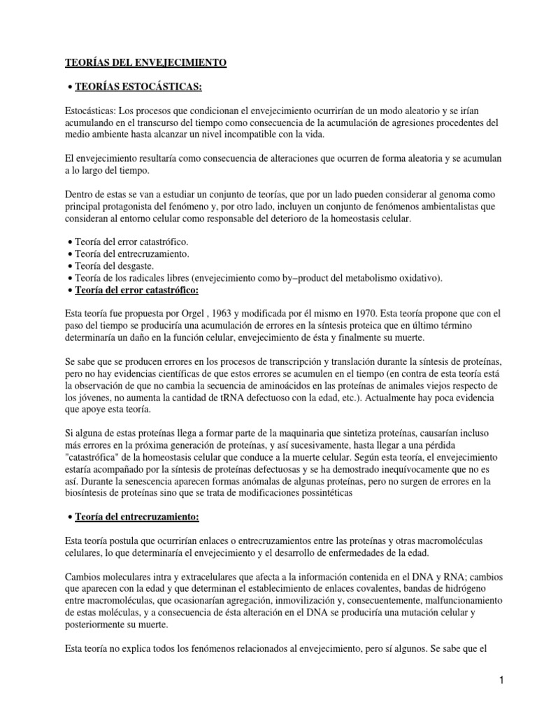 Teorias Del Envejecimiento PDF | PDF | Senectud | Envejecimiento