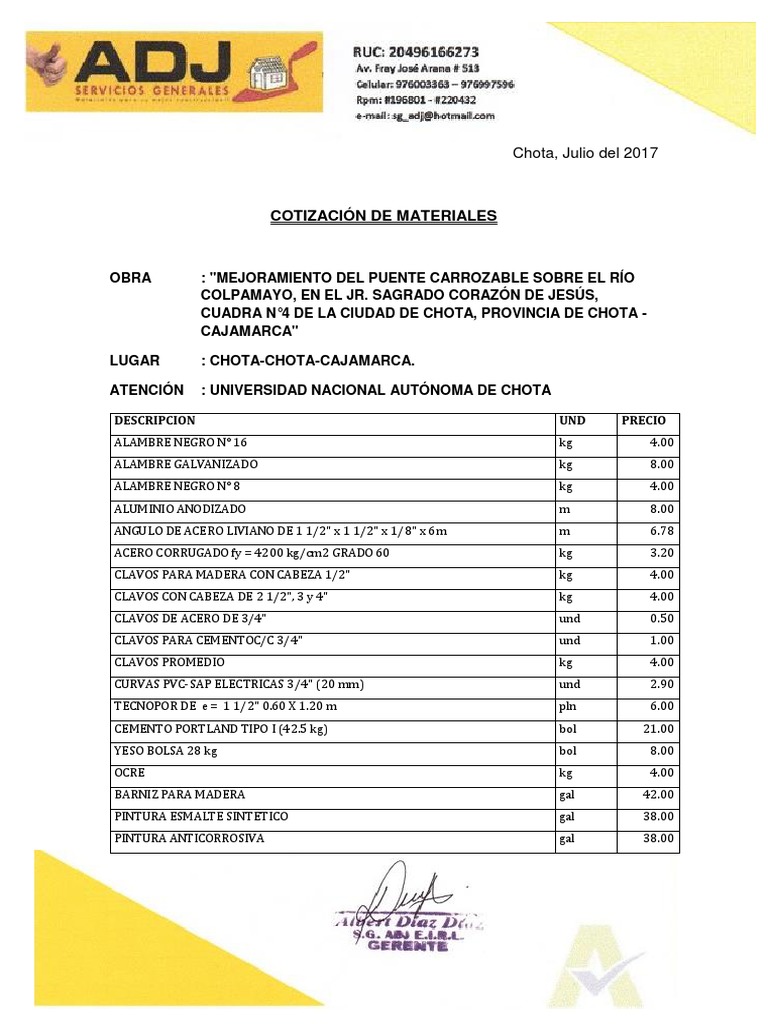Cotización Materiales - Adj Ok | Materiales de construcción | Rieles