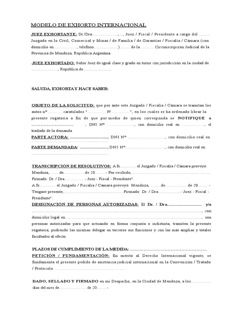 Modelo de Exhorto Judicial Internacional | PDF | Ley Pública | Virtud