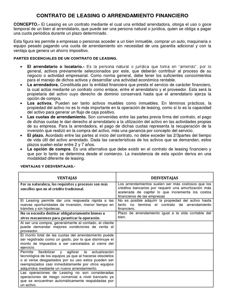 Contrato de Leasing | Arrendamiento | Derecho inmobiliario