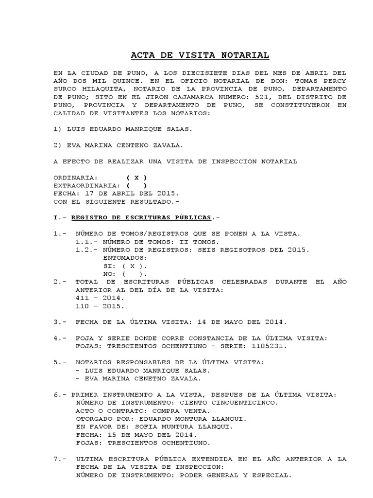 Modelo Acta de Visita 2015 | PDF | Ocio