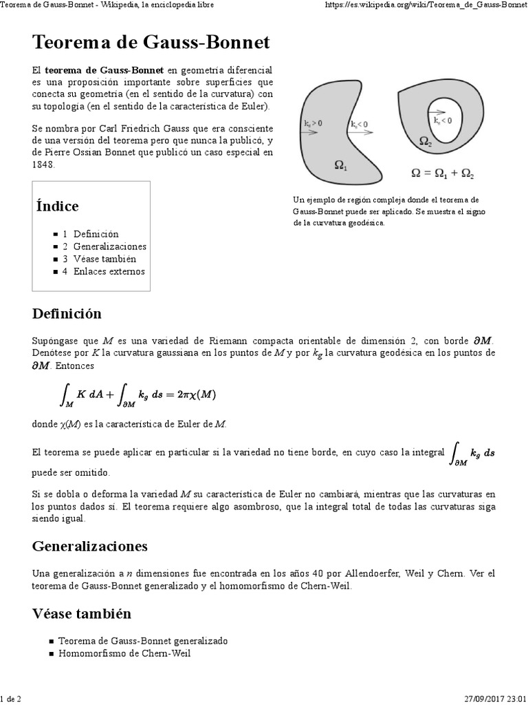 Teorema de Gauss-Bonnet | PDF | Espacio | Topología diferencial