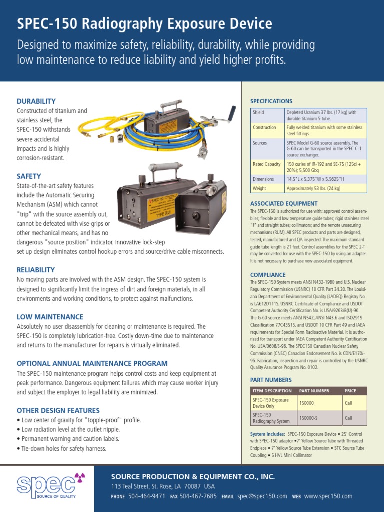 Spec150 Exposure Device | PDF | Nuclear And Radiation Accidents And ...
