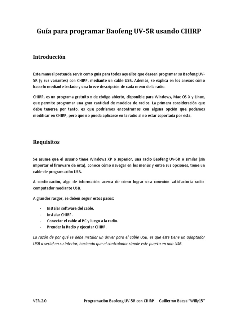 Guía para Programar Baofeng UV-5R Usando CHIRP PDF | PDF | USB ...