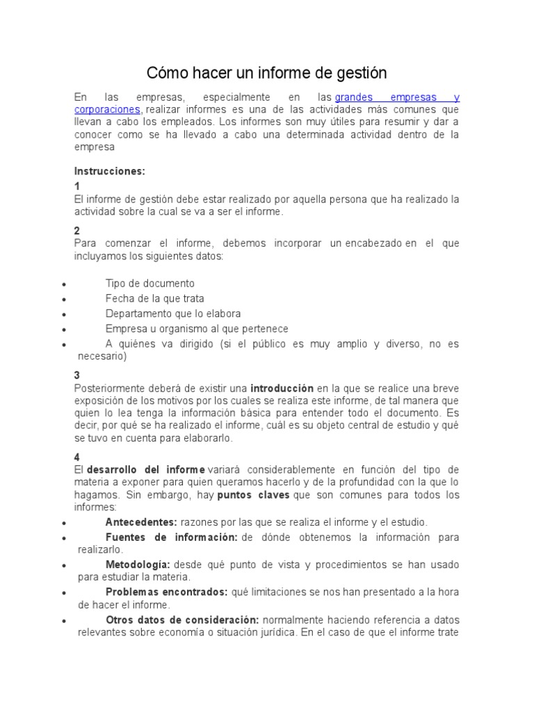 Cómo Hacer Un Informe de Gestión | Información | Lectura (proceso)