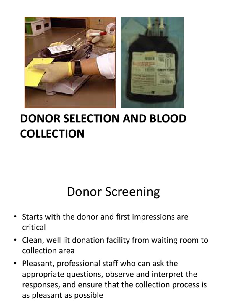 Donor Selection and Blood Collection | PDF