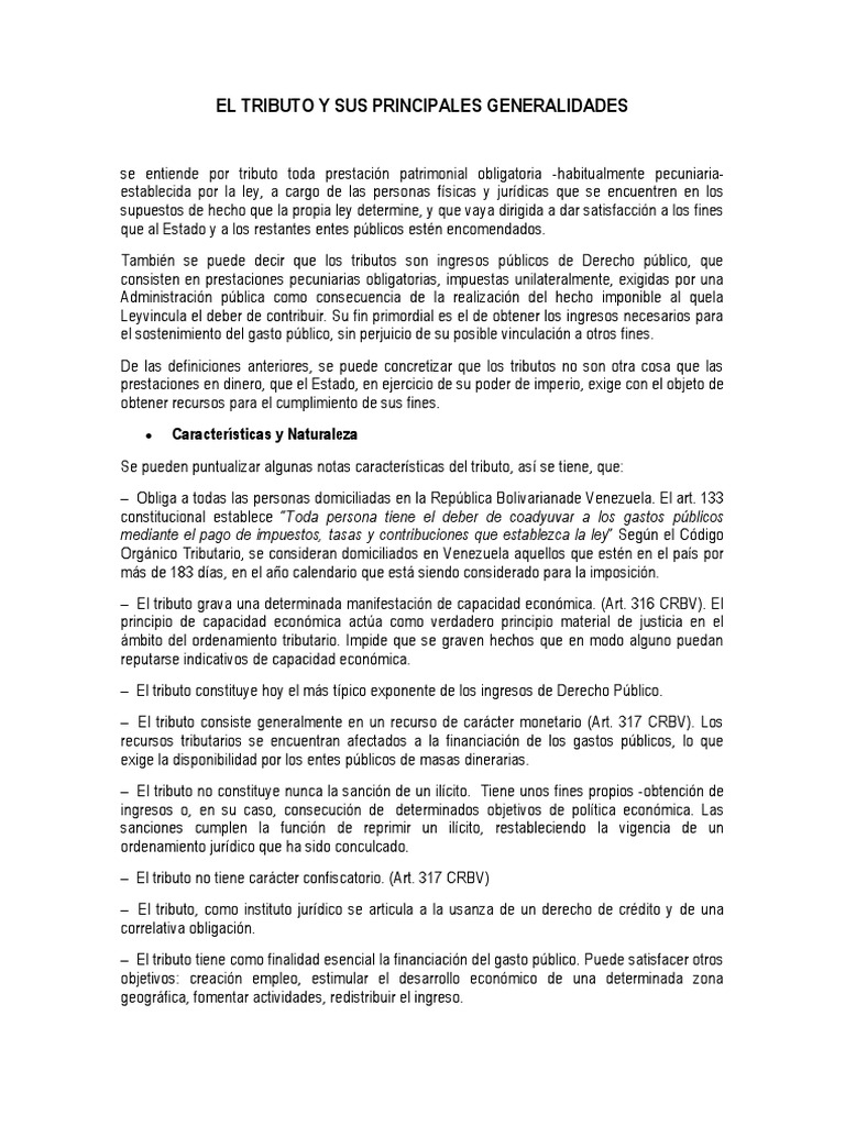 El Tributo y Sus Principales Generalidades | PDF | Impuestos | Instituciones sociales