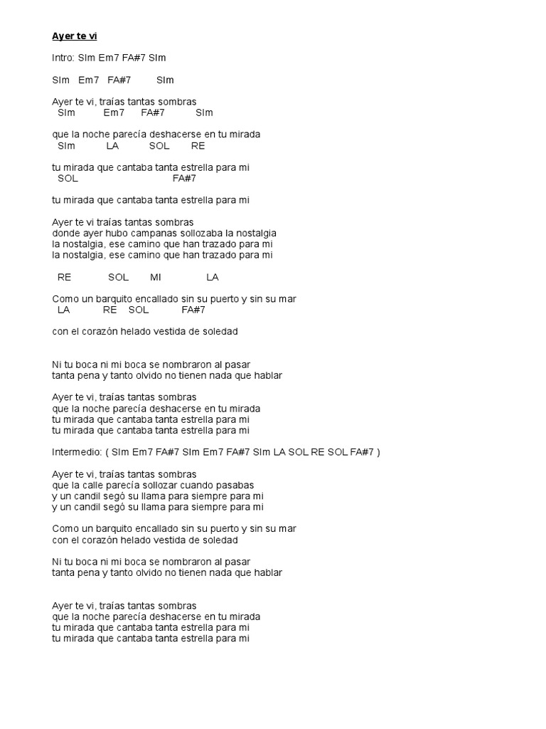 Ayer te vi: Letra y acordes | PDF | Arte | Poesía
