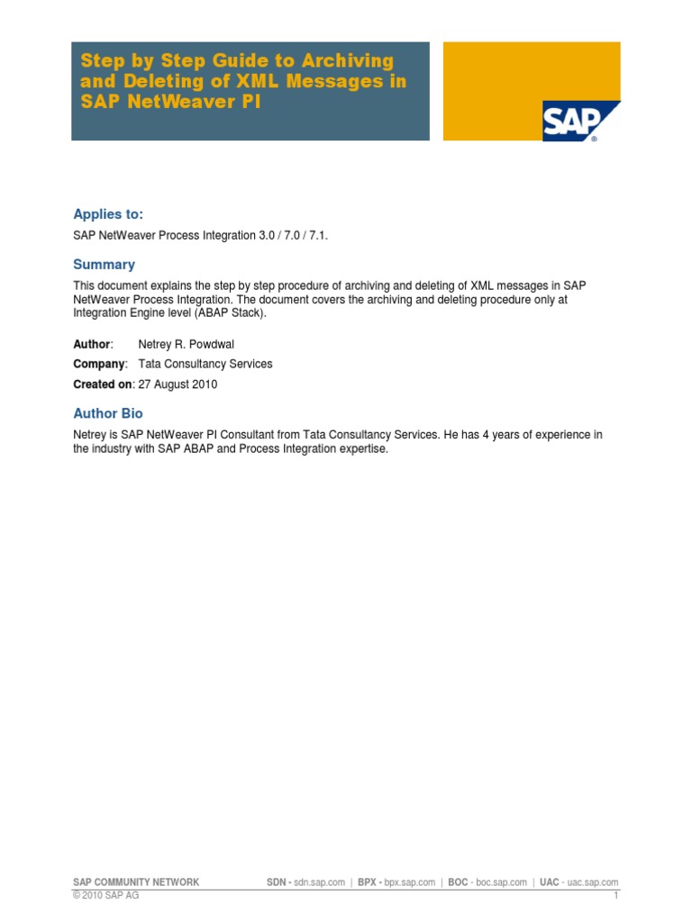 Step By Step Guide To Archiving And Deleting Of Xml Messages In Sap Netweaver Pi Pdf Pdf 2346
