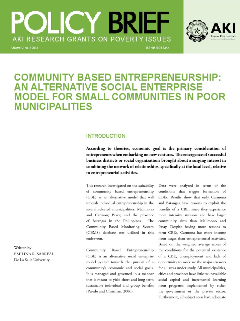 Community Based Entrepreneurship: An Alternative Social Enterprise ...