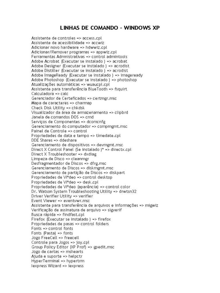 Linhas de Comandos - Windows XP | PDF | Microsoft | Endereço de IP