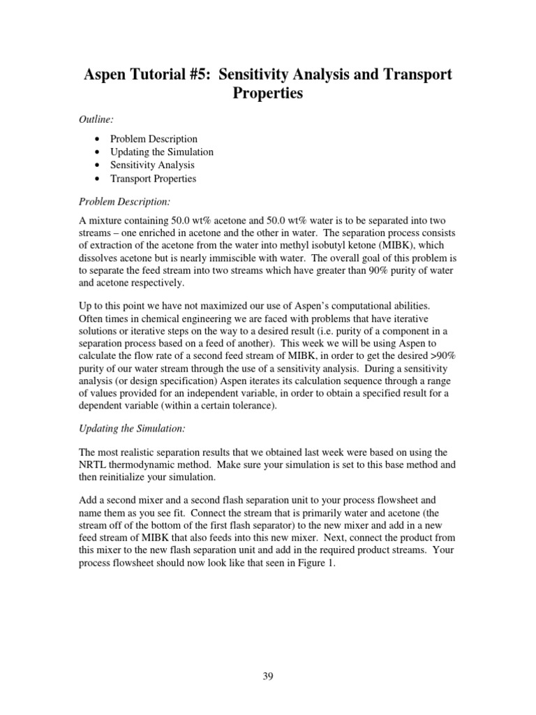 Aspen Tutorial #5: Sensitivity Analysis and Transport Properties | PDF