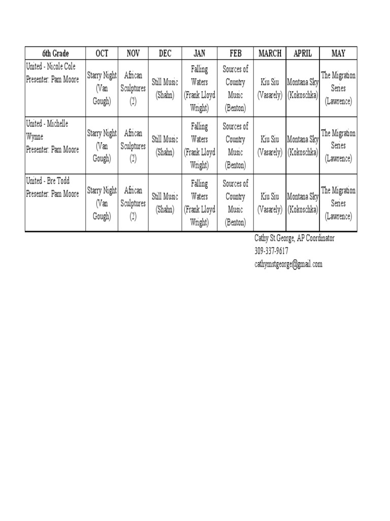 6 Art Presenter Schedule 2017-2018 | PDF